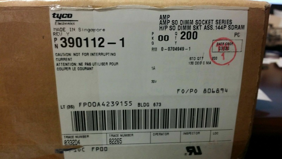 (1 PC) 390112-1 AMP/TYCO DIMM Connectors SKT SDRAM 3.3MM 3.3V | eBay