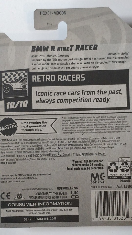 2022 Hot Wheels BMW R Ninet Racer #163/250 (Black) Retro Racers 10/10 ...