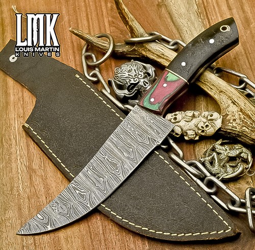 LMK Custom Forged Full Tang Knife Twist Damascus Ram's Horn Wooden ...