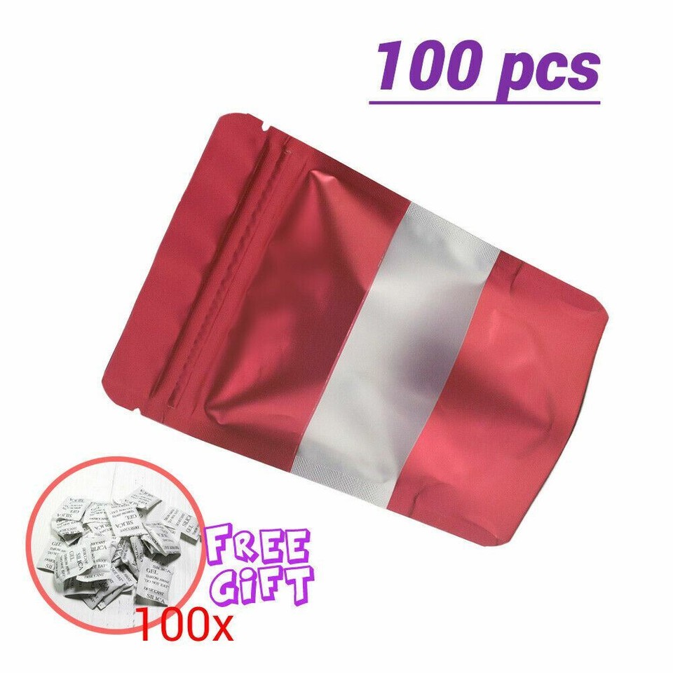7x10.25in Red Foil Mylar Matte Stand Up Zip Lock Bag w/ Window ...