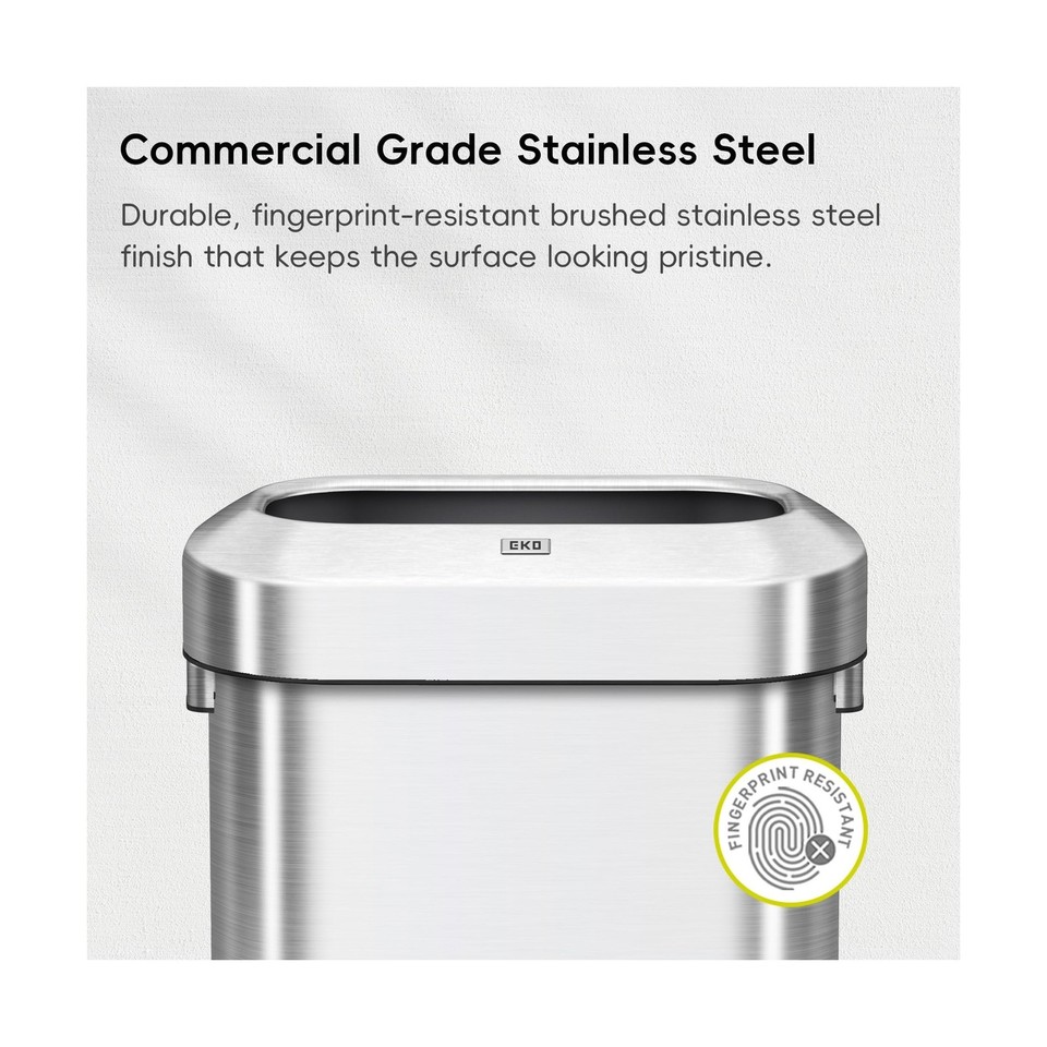 EKO Urban 24 Gallon/ 90 Liter Open Top Stainless Steel Slim Commerc ...
