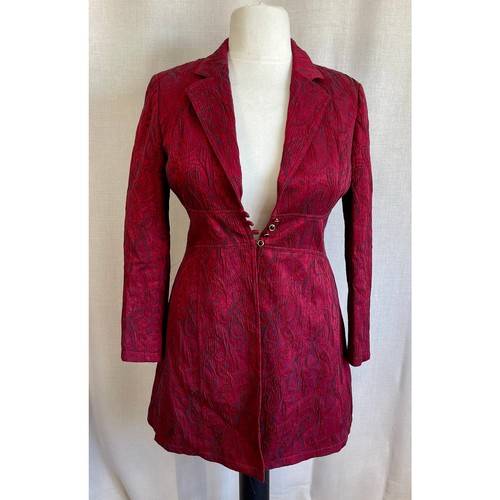 Bison Bisou Red Black Brocade Fit Flare Coat Jacket Goth Dark Academia ...