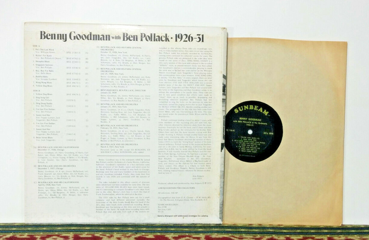 Ben Pollack Orchestra, Benny Goodman: 1926-31, LP 1973 - Sunbeam Jazz ...