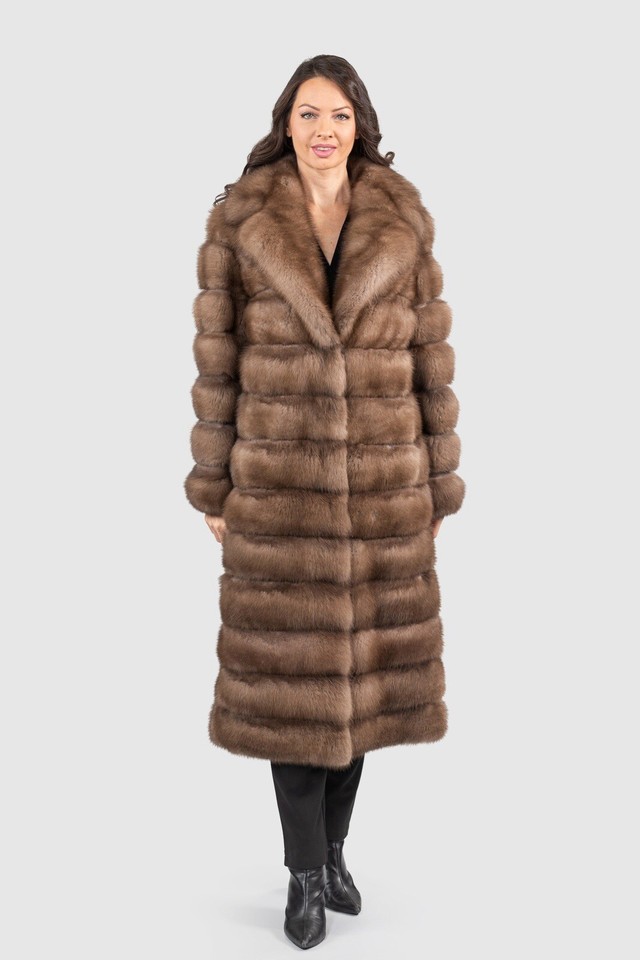 LUXURY RUSSIAN SABLE FUR LONG COAT WITH NOTCHED COLLAR,soft Russian ...