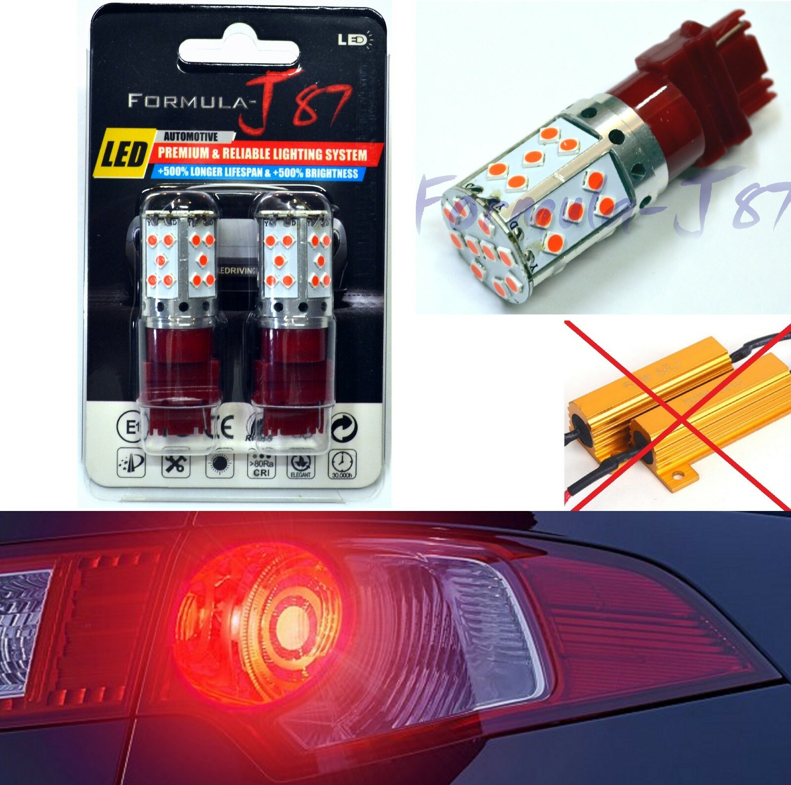 Hyper Flash Free LED Light 3156 Red Two Bulbs Rear Turn Signal Replace ...
