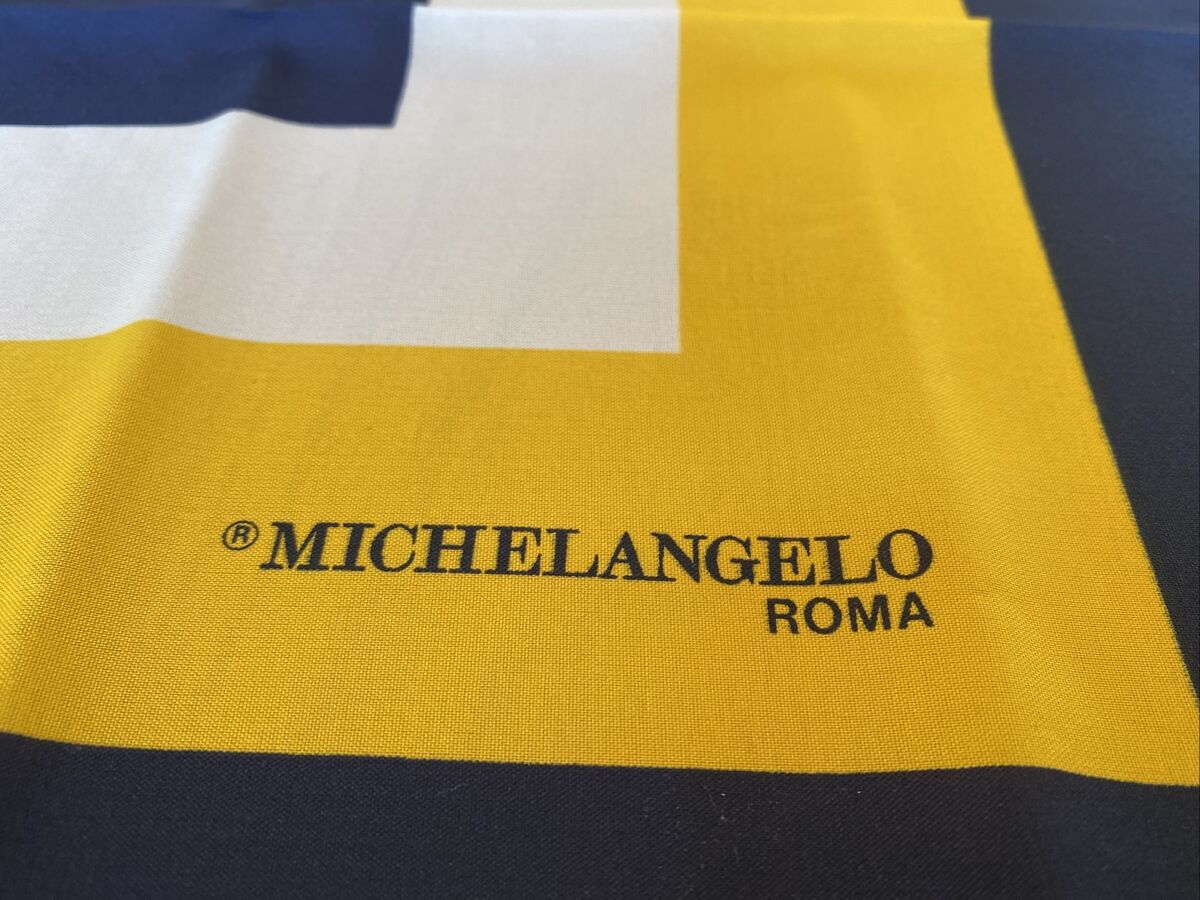 NEW VTG Michelangelo Roma Geometric Scarf Blue White Yellow NEW VTG Michelangelo Roma Geometric Scarf Blue White Yellow