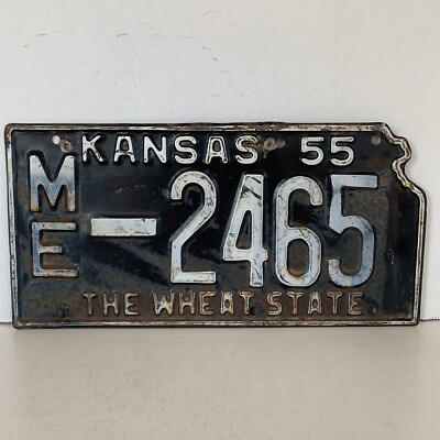 1955 Kansas License Plate 2465 Meade County ME Collector Man Cave ...