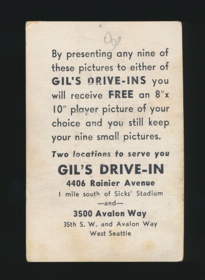 1956 Seattle Popcorn (PCL) -CARMEN MAURO (Seattle Rainiers) Gil's Back ...