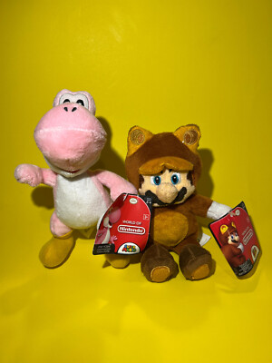 World of Nintendo Super Mario 8" Plushies Bundle (Pink Yoshi & Tanooki ...
