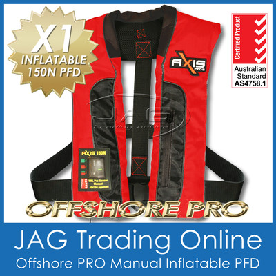 AXIS OFFSHORE "PRO" RED MANUAL INFLATABLE PFD1 LIFEJACKET 150N Life ...