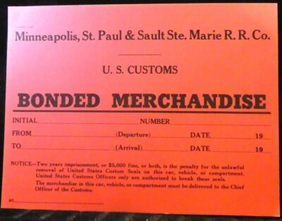 RAILROAD Placard SOO Line BONDED MERCHANDISE 1957 | eBay