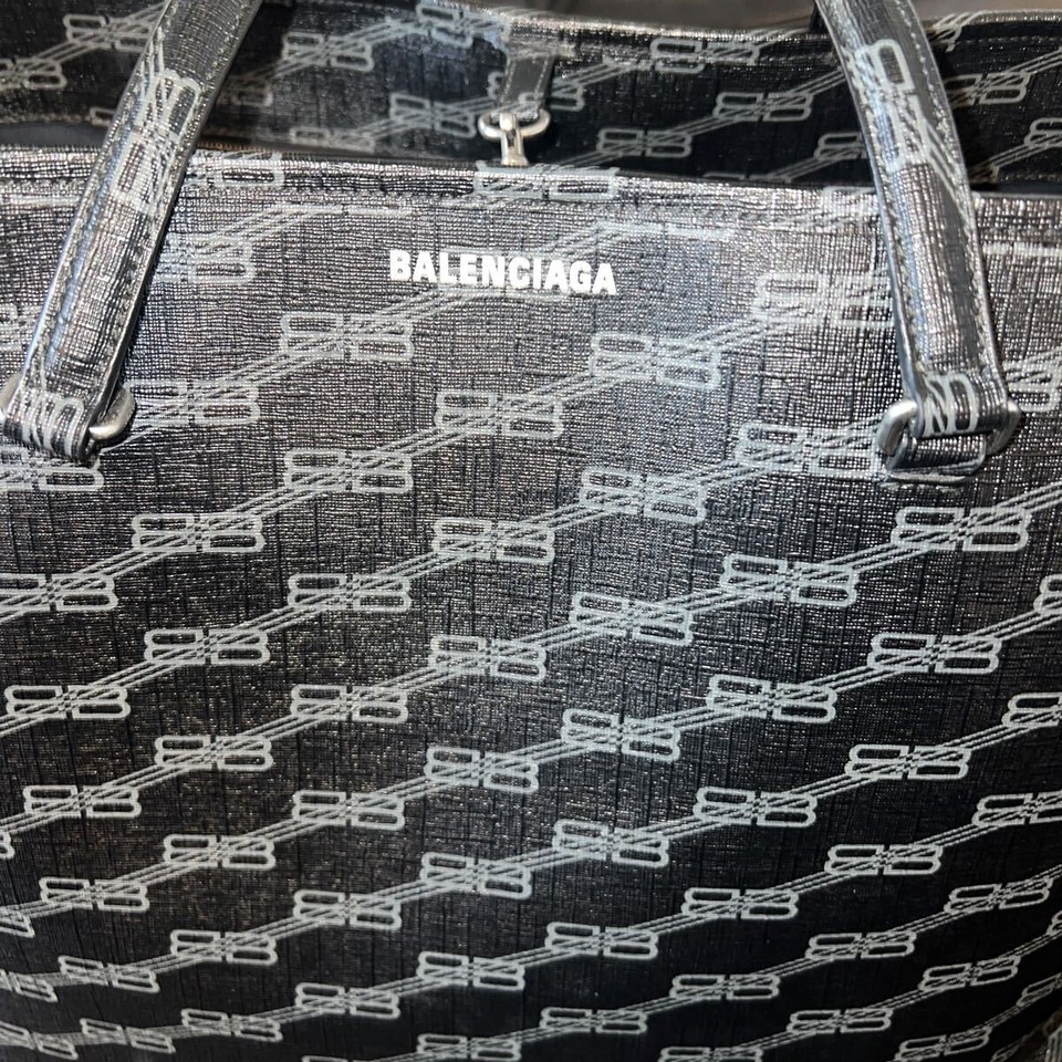 BALENCIAGA Bag Affordable Rare BB Pattern Monogram Leather Coated Tote ...