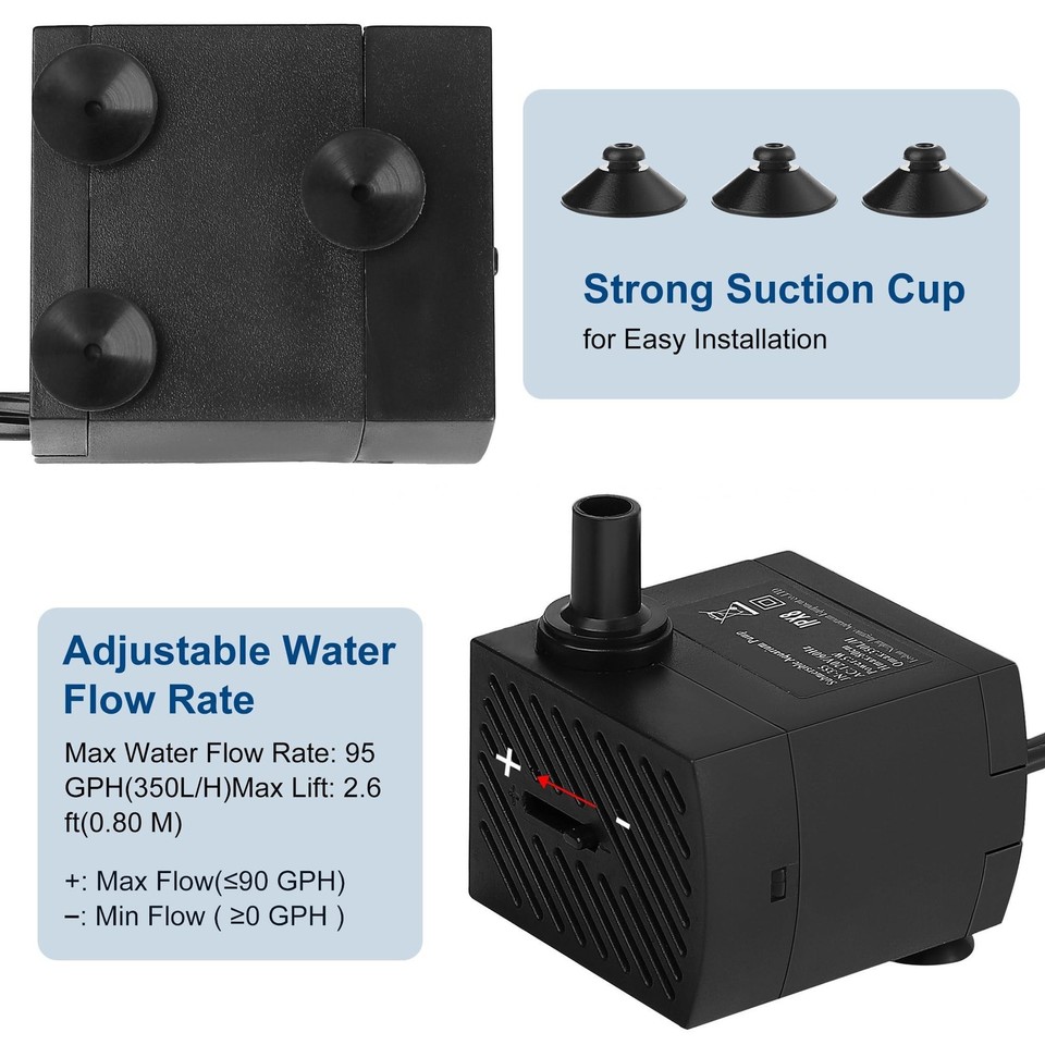 95 GPH Mini Submersible Pump, Small Fountain Pump (5W 350L/H) for water ...