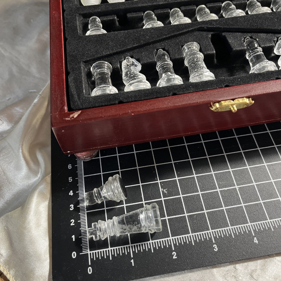 Glass Chess Set With Wooden Case And Glass Board/Lid | eBay