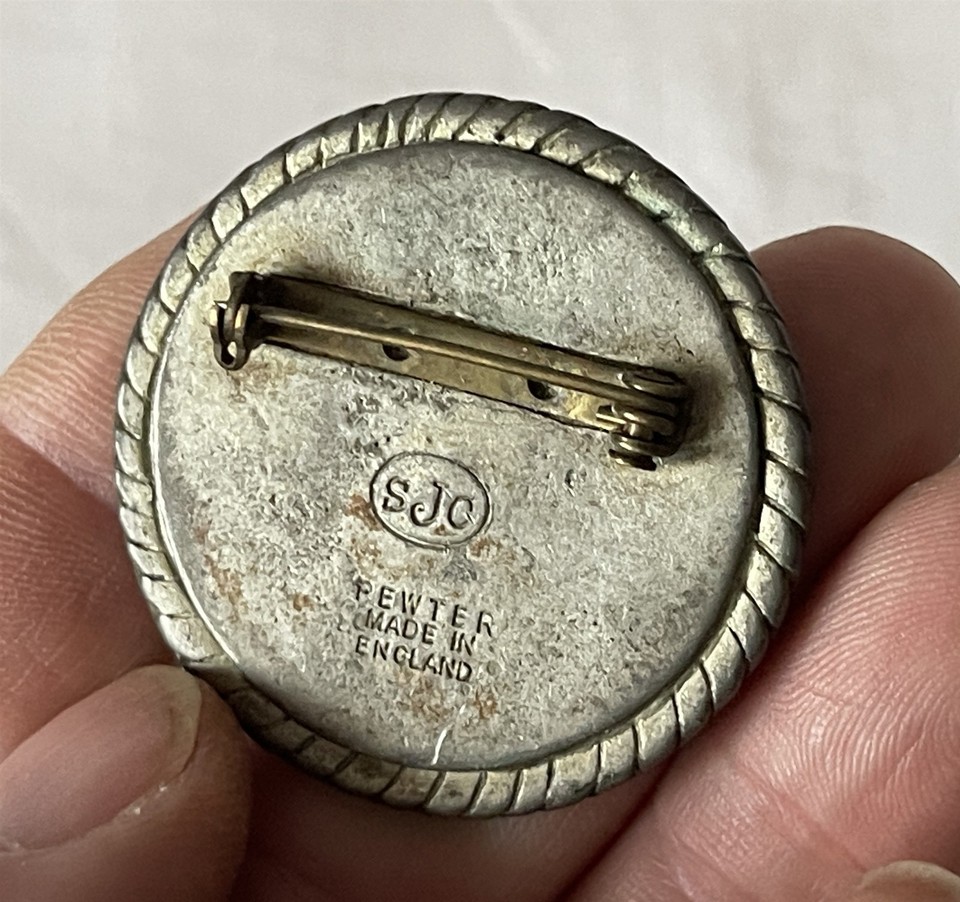 Vintage SJC Brand Pewter Pin Badge, 4cm Diameter | eBay