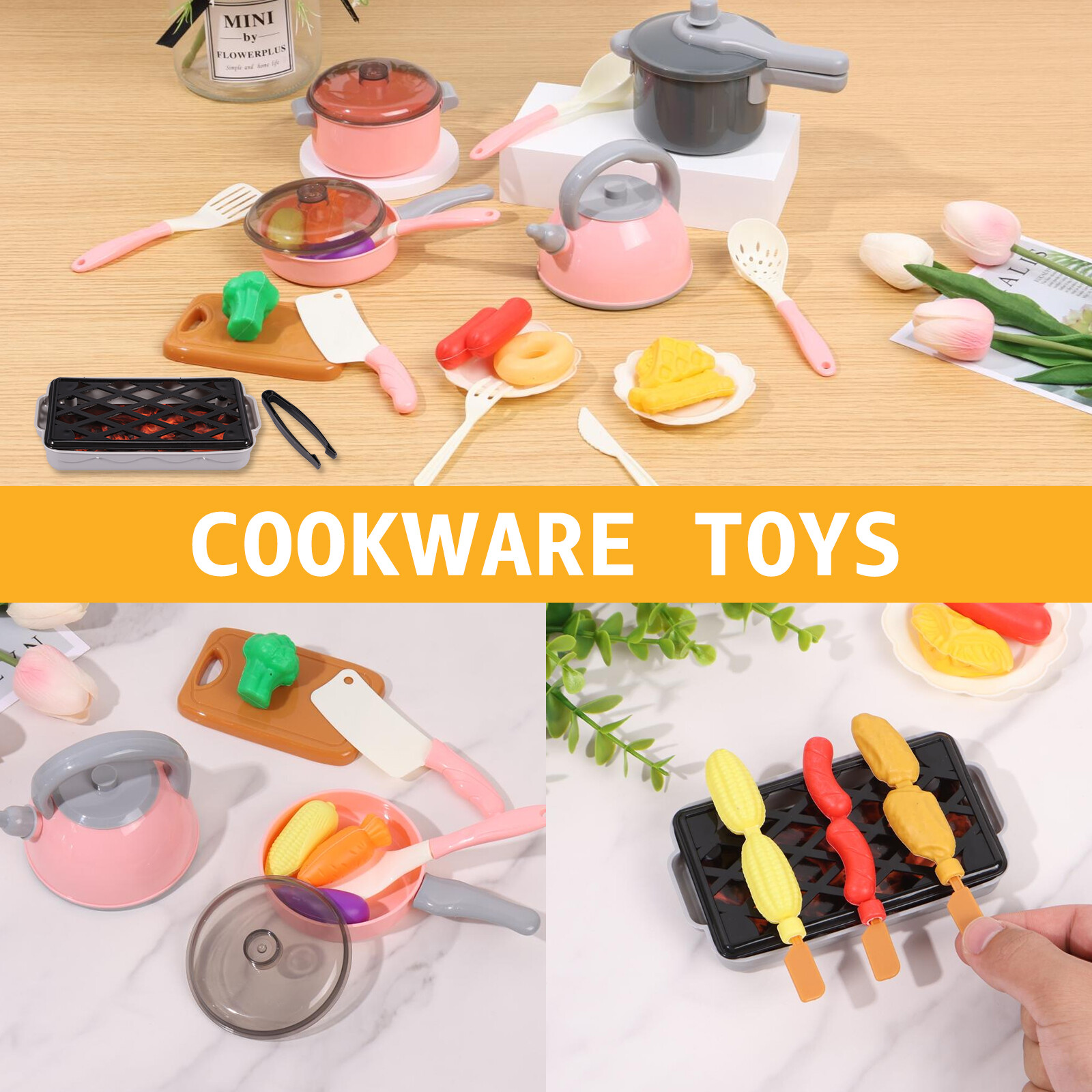61Pcs Kitchen Pretend Toy Kids Pretend Cooking Playset Reusable ...