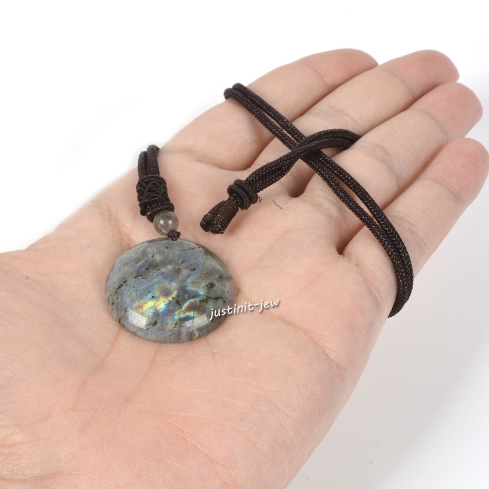 Natural Gemstone Round Shapes Bead Pendant Amulet Adjustable Necklace ...
