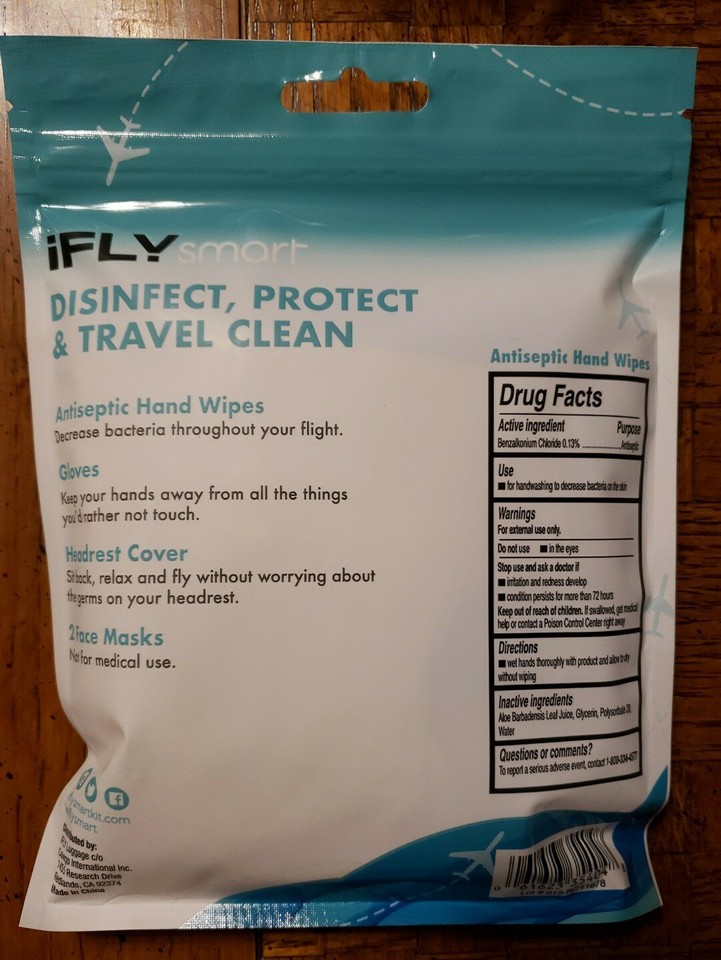 iFLY smart Fly Happy & Clean Travel Kit - Wipes + Gloves + headrest ...