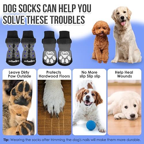 Dog Socks - Anti-Slip Pet Paw Medium (Paw Width 1.9'') Black (6 Pack ...