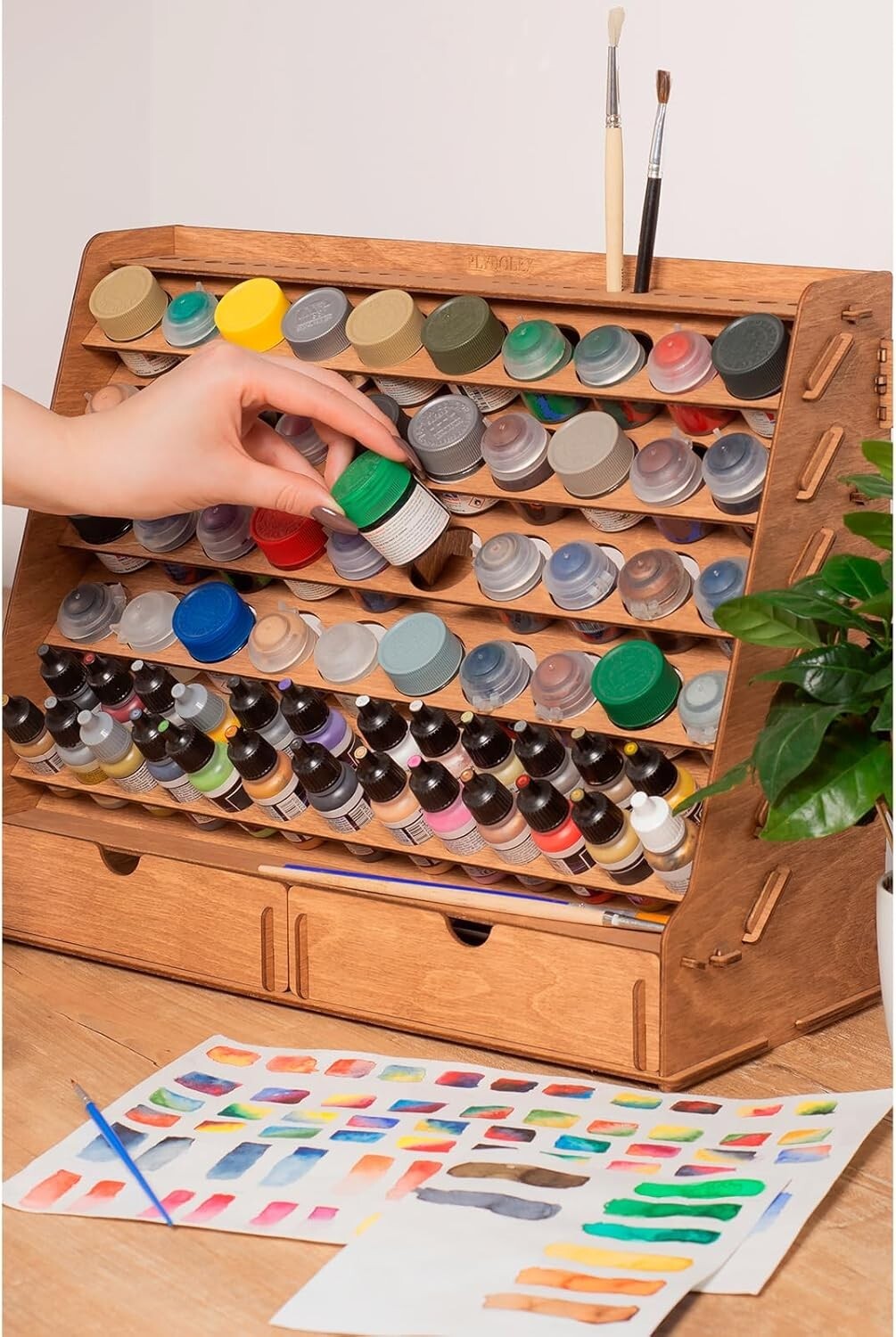 Paint Rack Organizer with 65 Holes of 2 Sizes for Miniature Paint Set ...