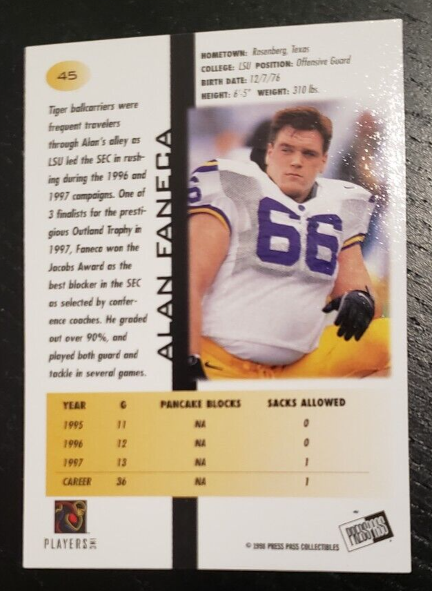 1998 Press Pass - #45 Alan Faneca (RC) for sale online | eBay