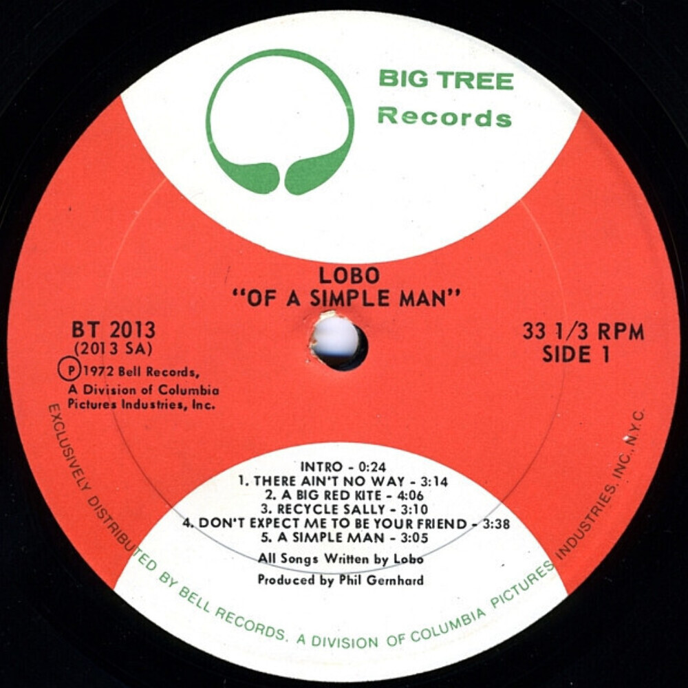 Lobo (3) - Of A Simple Man - Big Tree Records, Big Tree Records - BT ...