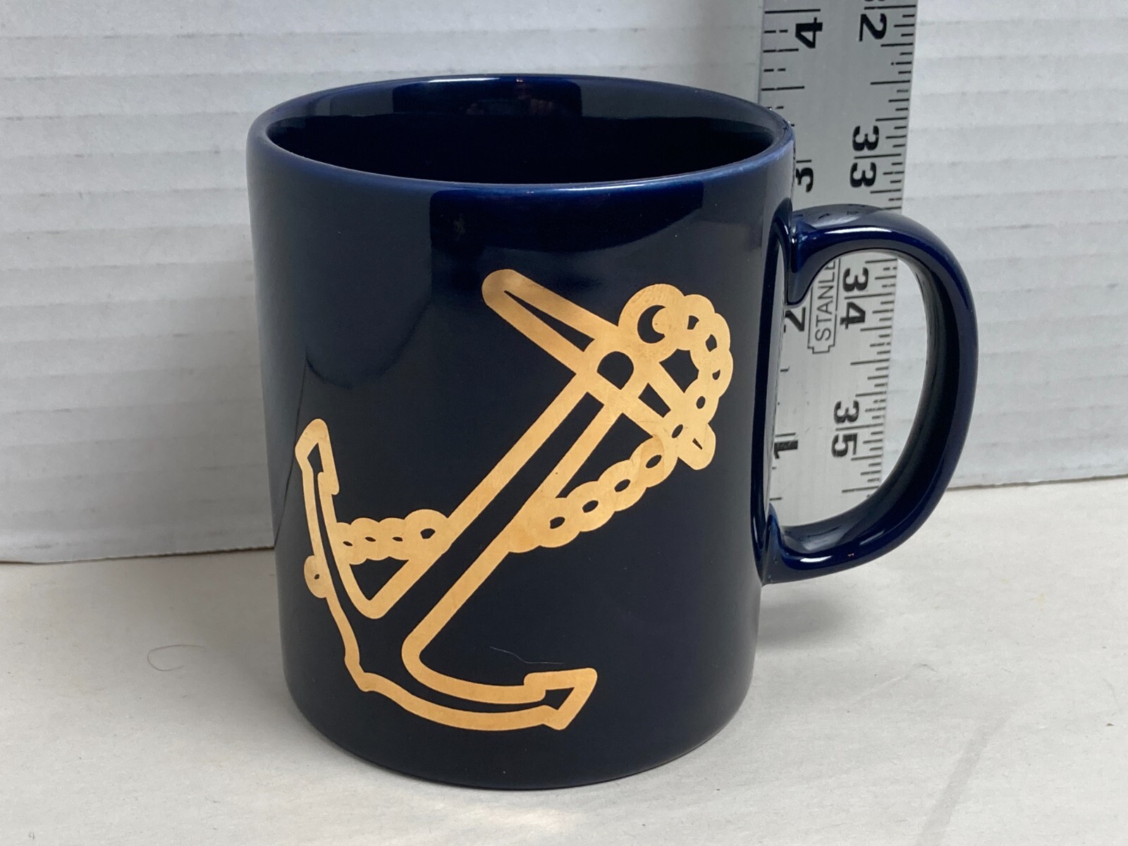 Navy Anchor Cobalt Blue Coffee Cup Mug Gold Logo Coloroll England Used ...