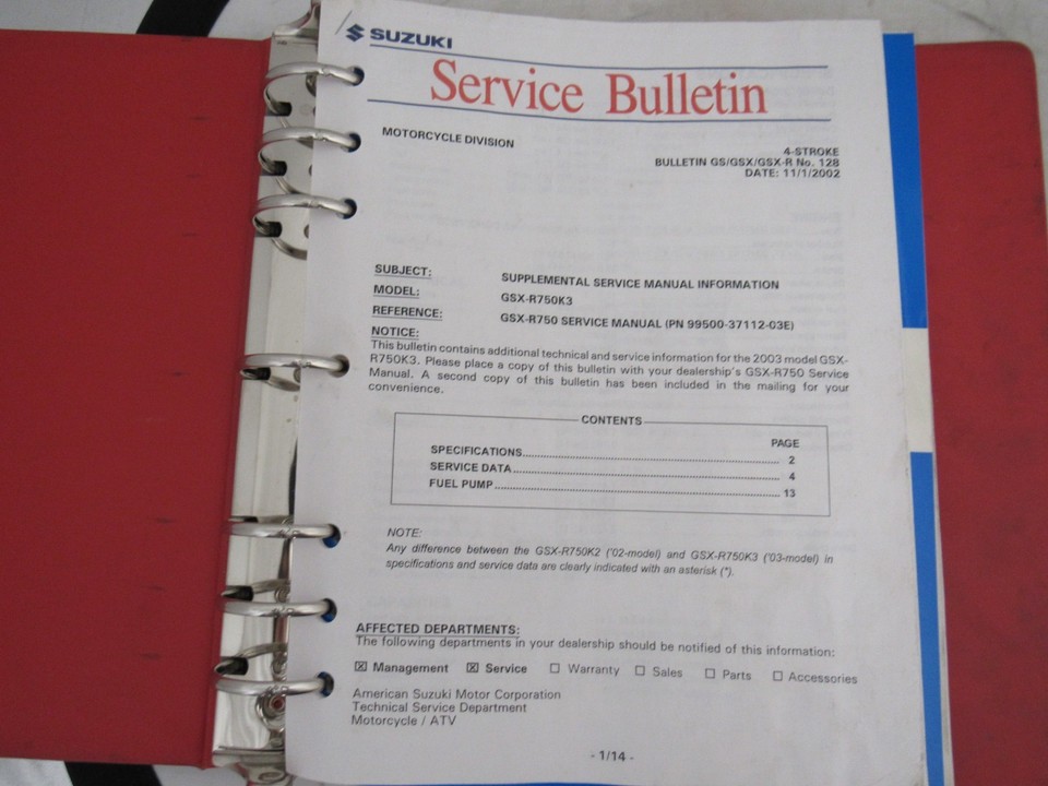 Suzuki GSX-R750 Service Manual 99500-37112-03E Factory Repair Book | eBay