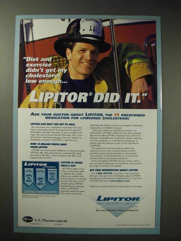 2001 Pfizer Lipitor Ad - Diet and Exercise Cholesterol | eBay