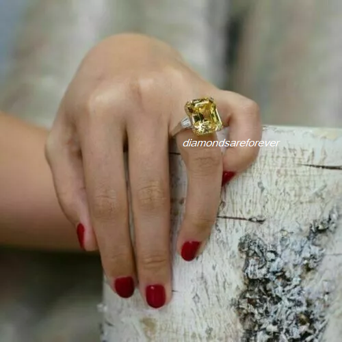 2CT Emerald Cut Lab-Created Canary diamond Engagement Ring 14K White ...