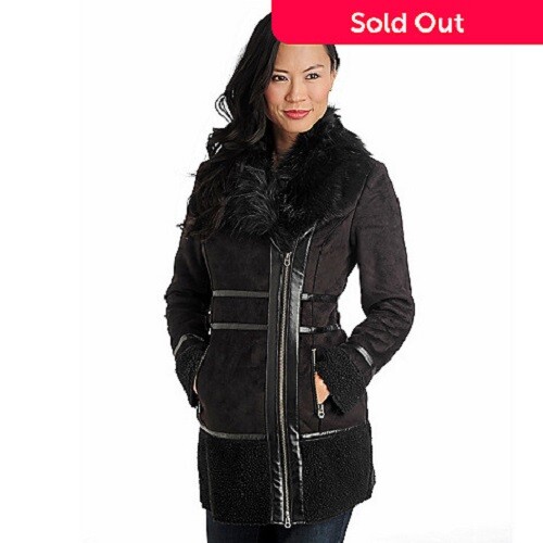 NWOT MEMBERS ONLY FAUX SHEARLING & FUR COLLAR ASYMMETRICAL JACKET COAT ...