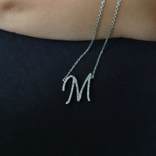 1.5CT Round Simulated Diamond Initial ''M'' Letter Necklace 14K White ...