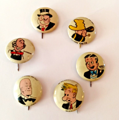 Lot of 6 1940's Kellogg's PEP Pinback Button MALE Cartoon Comic Strip ...