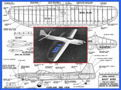 Model Airplane Plans (UC): Baby Bird 34" ½A Stunt Model by Tom Dixon | eBay