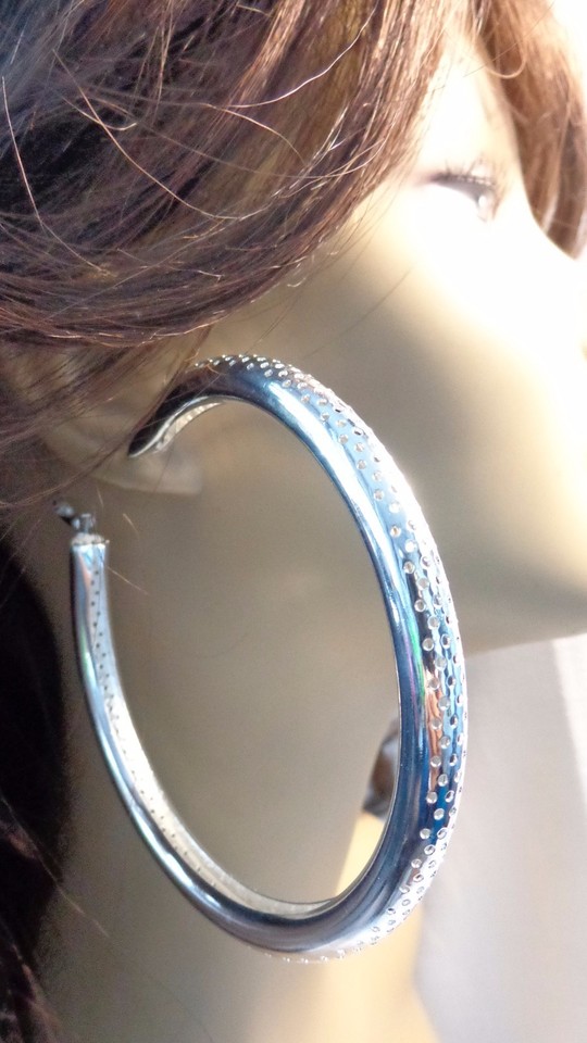 LARGE 3.5 INCH HOOP EARRINGS ROUND PIPE HOOP EARRINGS GOLD OR SILVER ...