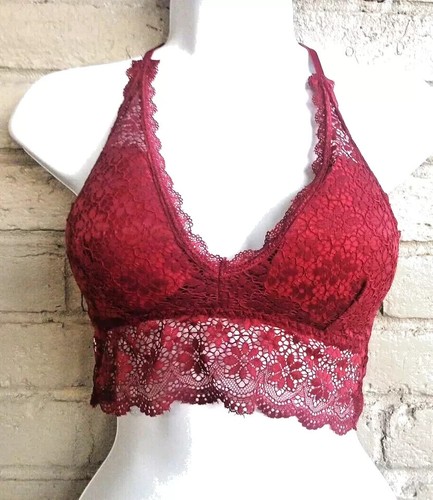 Shein Women's Longline Floral Lace Padded Triangle Bralette Red - Size ...