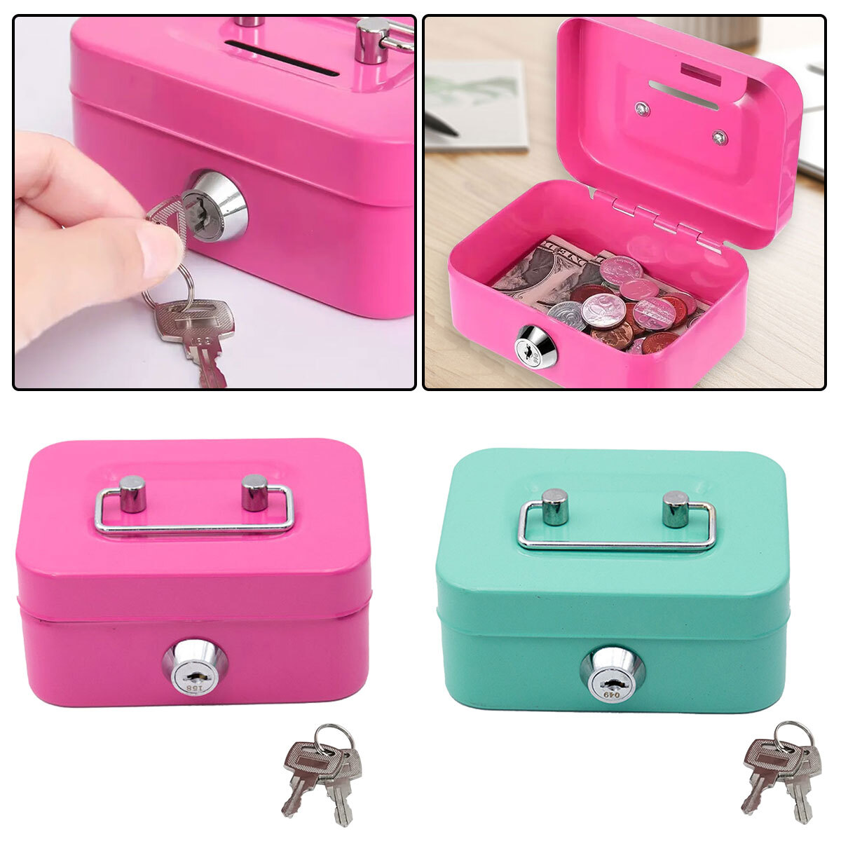 Metal Money Boxes With Locks Large Pink Steel Money Box With Tray And