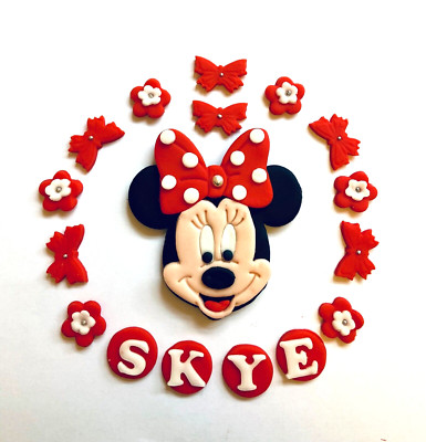 Minnie Mouse Cake Topper Birthday Edible Icing Personalised Red ...