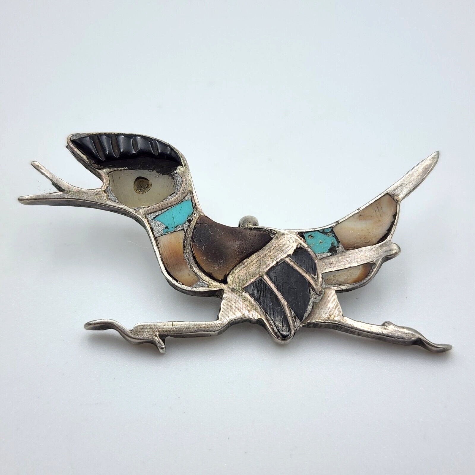 Vintage Zuni Roadrunner Bird Multi Stone Inlay Sterli… - Gem
