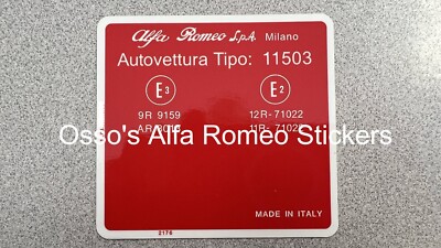 Alfa Romeo 115.03 Autovettura Tipo Sticker (For Cars Manufactured 1971 ...