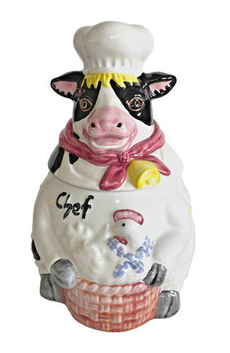 1955 Cow Chef Cookie Jar Stoneware Canister Rare Vtg Newcor 7" x 8" x10 ...