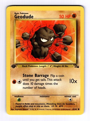 Geodude 47/62 Fossi 1st Edition Common Regular 1999 WOTC Pokemon TCG LP ...