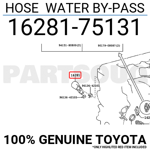 1628175131 Genuine Toyota HOSE WATER BY-PASS 16281-75131 | eBay