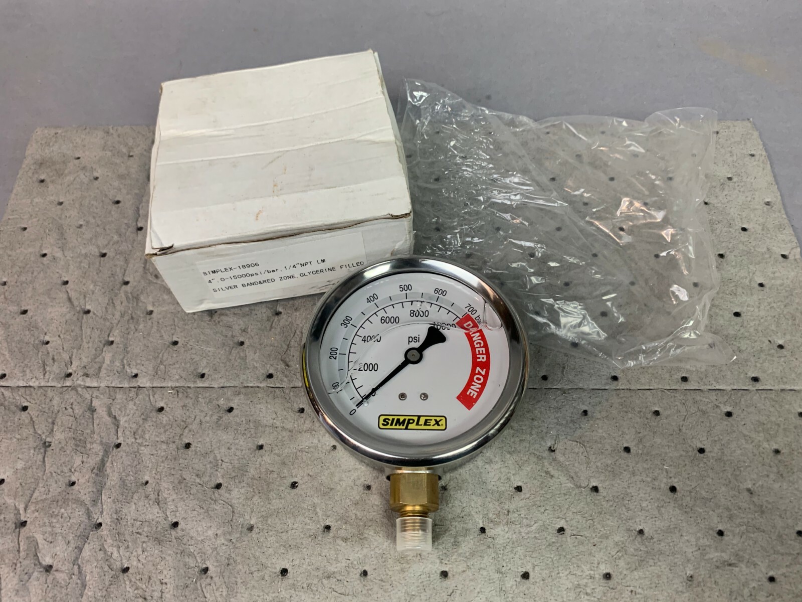 SIMPLEX Hydraulic Liquid Filled Pressure Gauge 0-10K PSI 4" face 1/4 ...