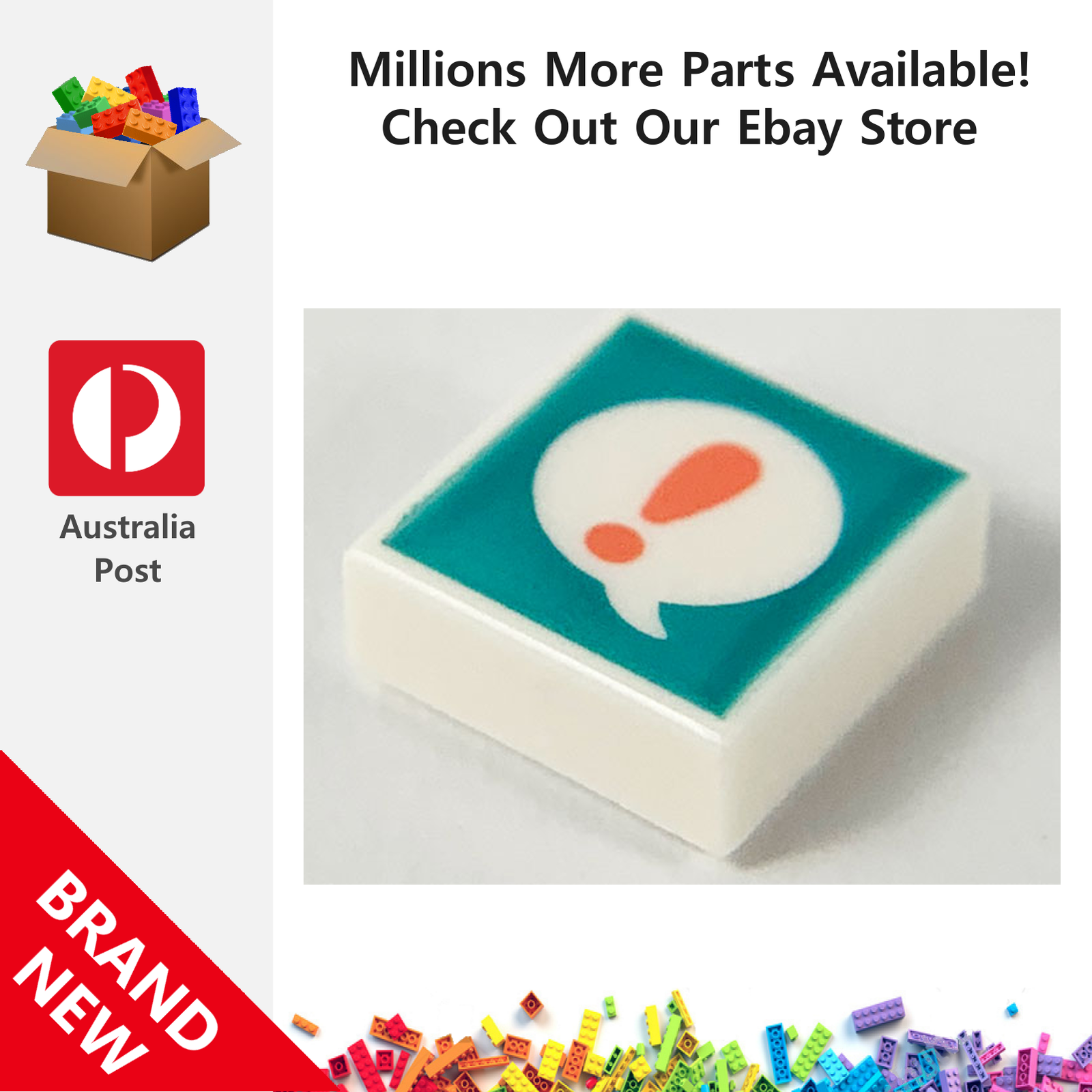 Genuine LEGO™ White 1 x 1 with Coral Exclamation Mark Tiles 3070 ...