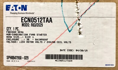 EATON CUTLER HAMMER ECN0512TAA Size1 AN19DN0 Starter 24VAC Coil Nema3R ...