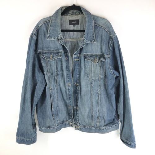 NEXT Mens Denim Jacket Inner Pocket Retro Trucker Medium Wash Cotton ...