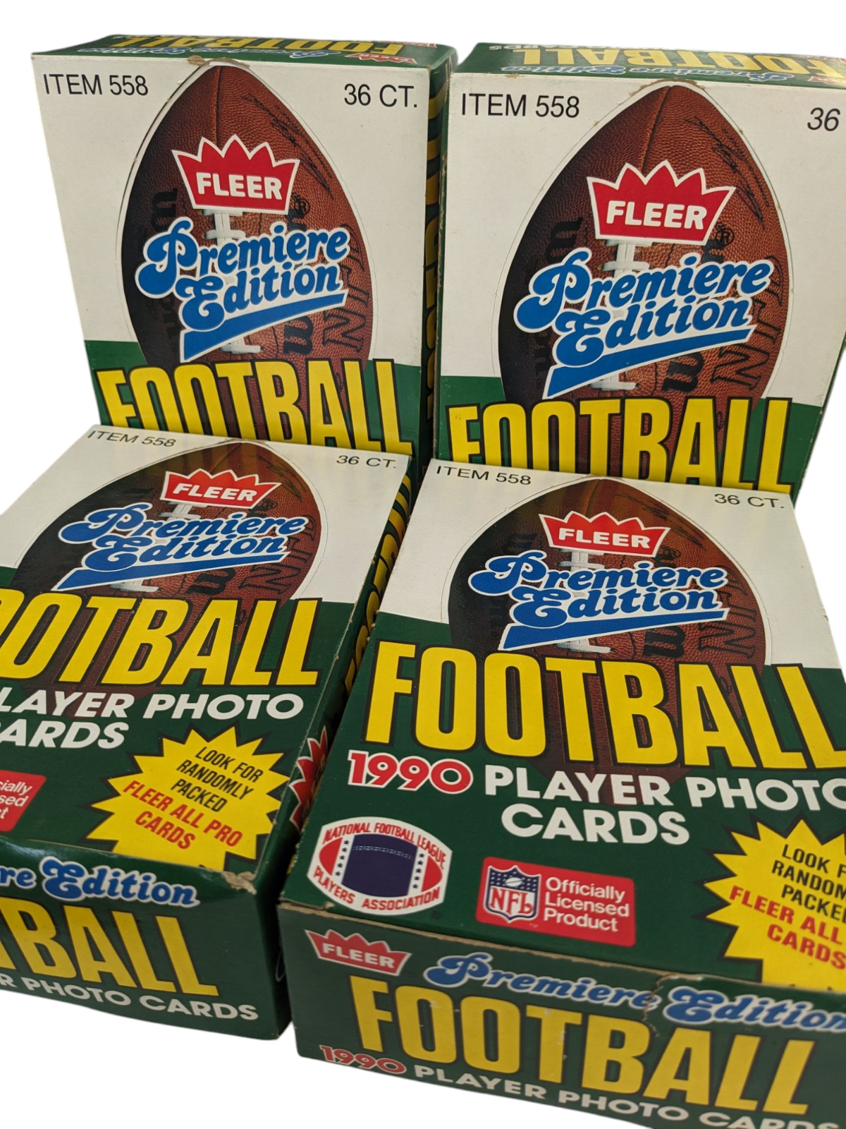 Lot of 4 (4x) 1990 FLEER FOOTBALL WAX BOX. ORIGINAL OWNER, UNTAMPERED ...