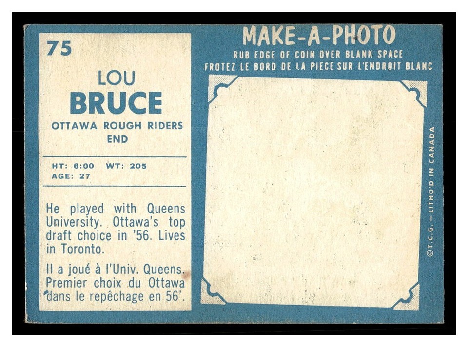 1961 TOPPS CFL FOOTBALL LOU BRUCE #75 OTTAWA ROUGH RIDERS MID GRADE | eBay