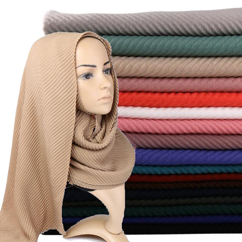 Women's Cotton Scarf Pleated Crinkle Hijab Muslim Wrap Shawls Scarves ...